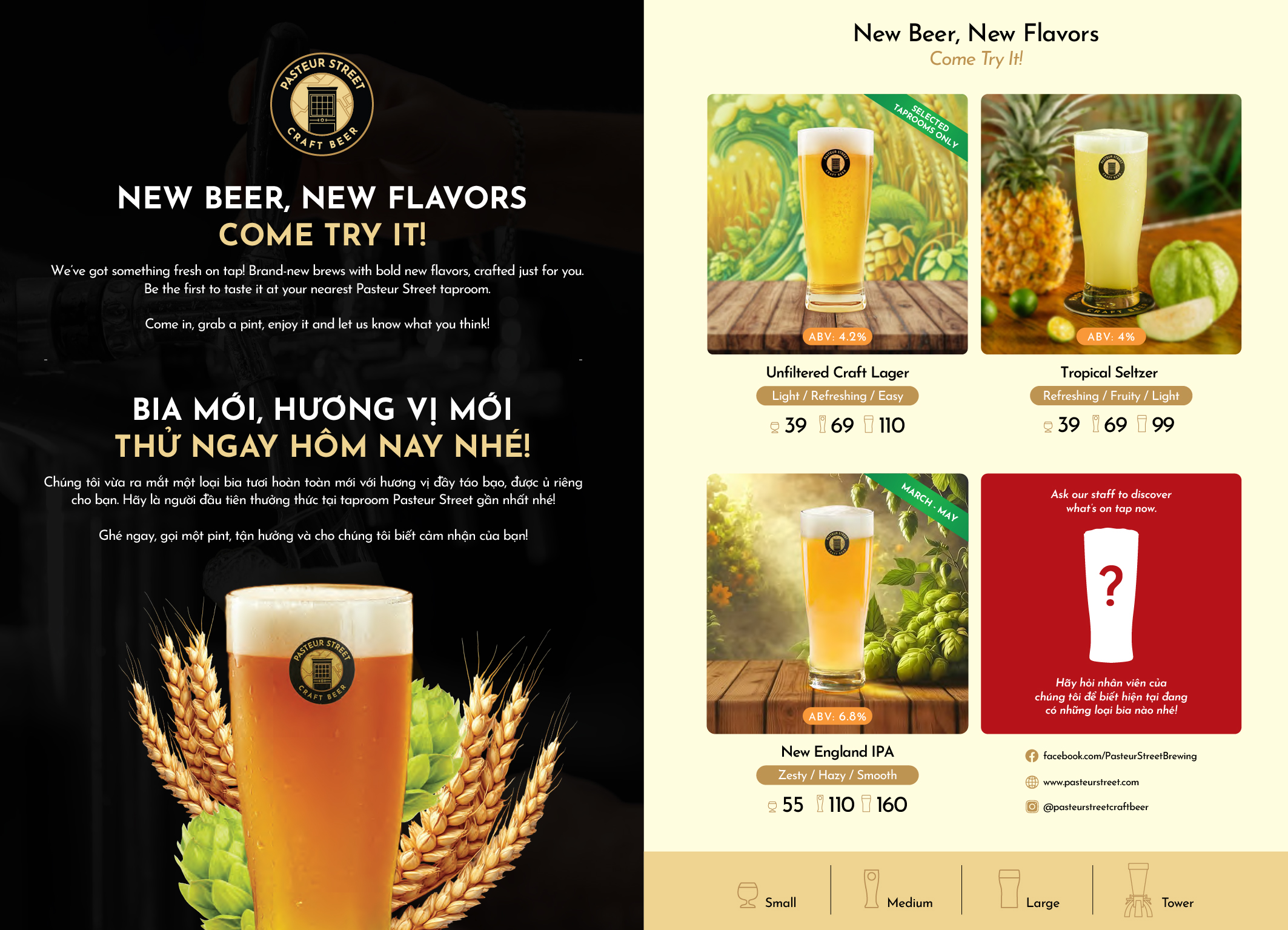 MENU - Pasteur Street Craft Beer | Bia Thủ Công Tiên Phong Tại Việt Nam